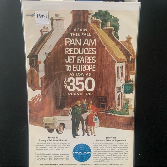 Pan Am | Accents | Vintage 961 Pan Am Airlines Jet Fares To Europe As ...